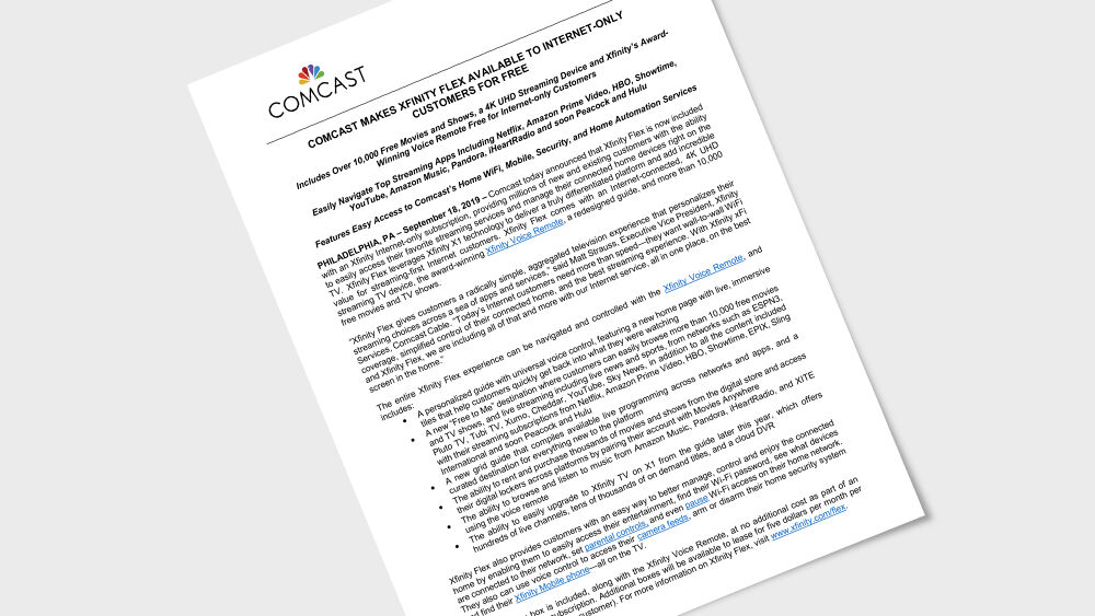 Comcast to Launch Xfinity Flex Streaming Platform For Xfinity Internet Customers
